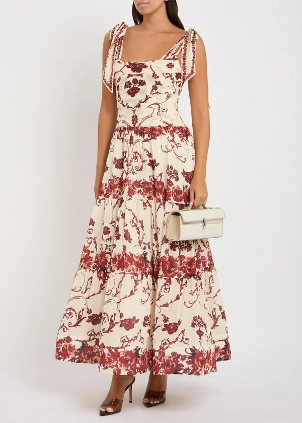 Alice + Olivia Haven Floral-print Tiered Midi Dress
