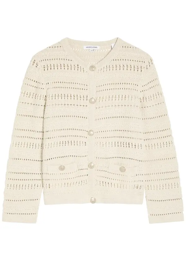 Veronica Beard Bellingham Pointelle-knit Cotton Cardigan - Ecru