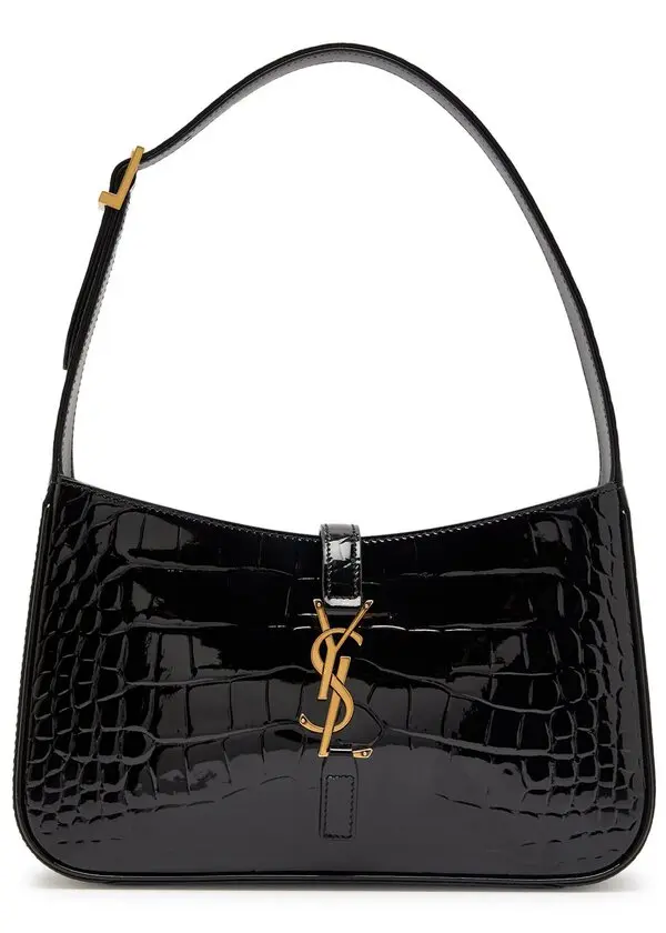Saint Laurent Le 5 À 7 Crocodile-effect Patent Leather Shoulder Bag - Black