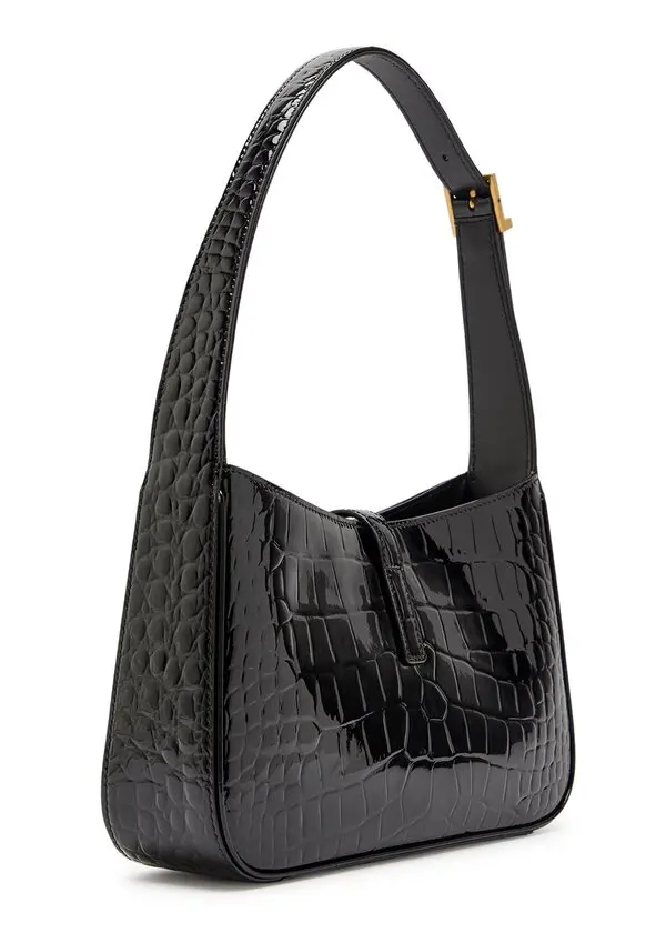 Saint Laurent Le 5 À 7 Crocodile-effect Patent Leather Shoulder Bag - Black