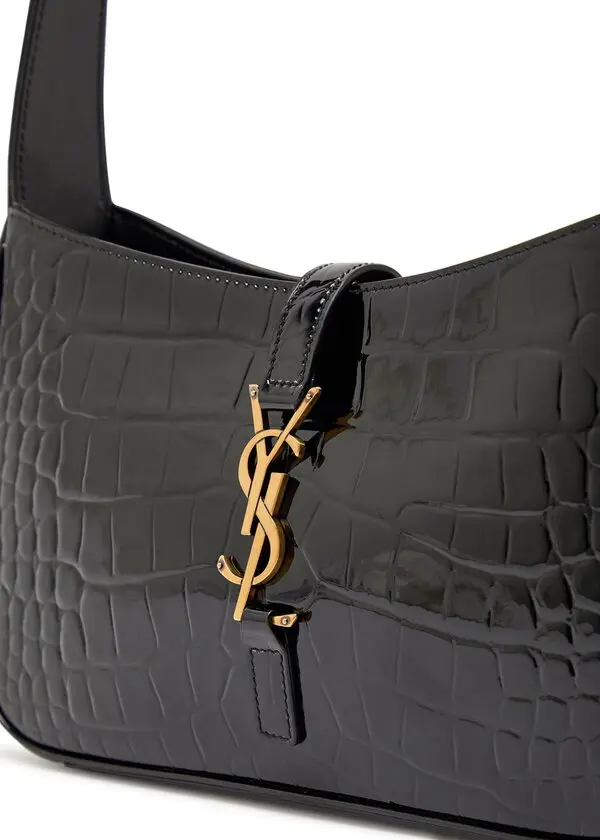 Saint Laurent Le 5 À 7 Crocodile-effect Patent Leather Shoulder Bag - Black