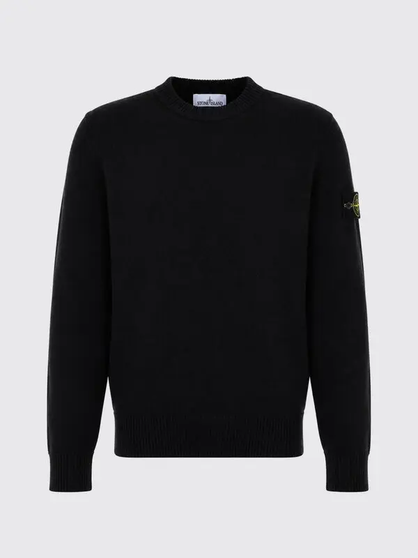 Stone Island Virgin Wool Crewneck Jumper With Compass Logo Patch - Black
