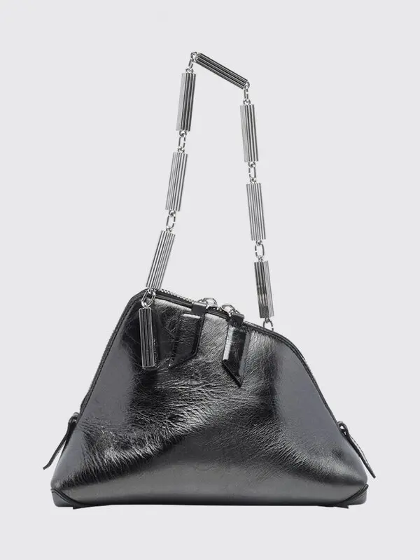 Attico La Scala Mini Calf Leather Handbag With Metallic Mesh Handle - Grey