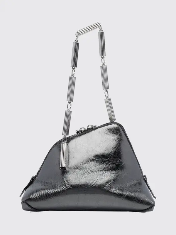 Attico La Scala Mini Calf Leather Handbag With Metallic Mesh Handle - Grey