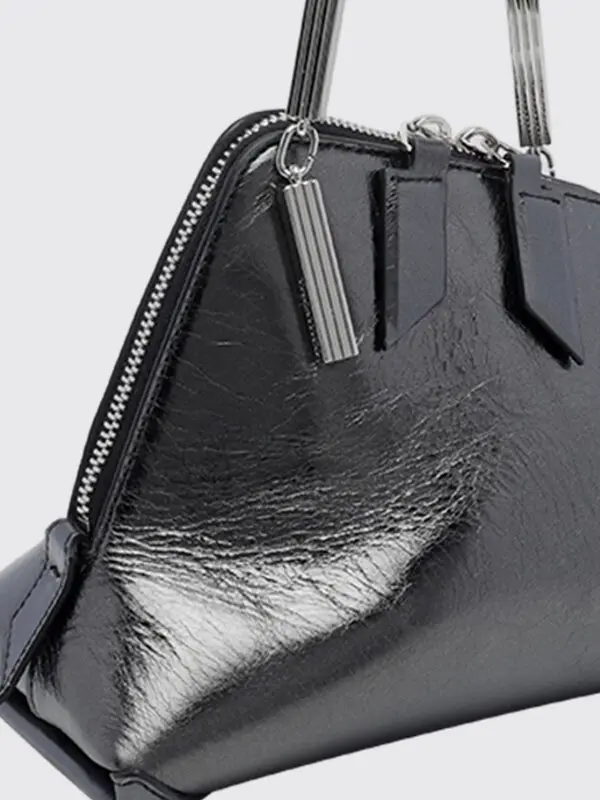 Attico La Scala Mini Calf Leather Handbag With Metallic Mesh Handle - Grey