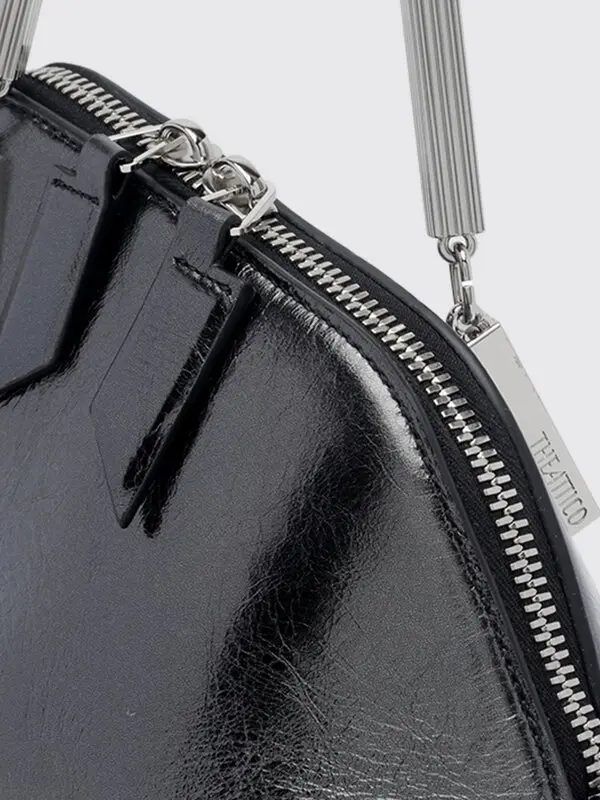 Attico La Scala Mini Calf Leather Handbag With Metallic Mesh Handle - Grey
