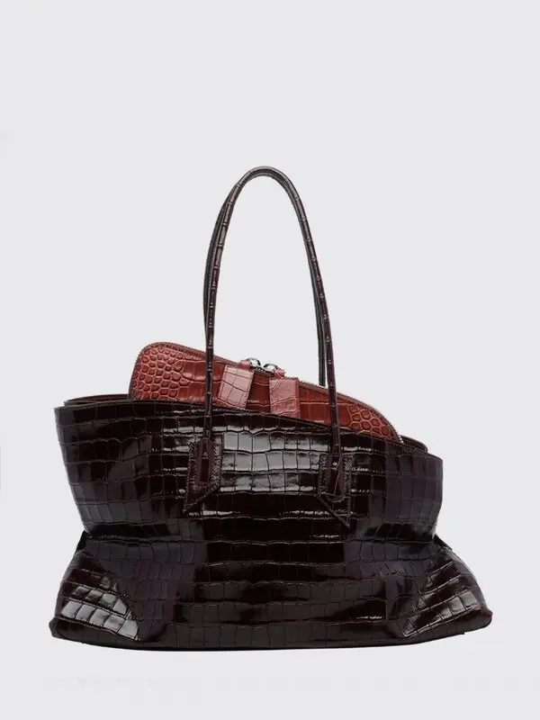 Attico La Passeggiata Crocodile-embossed Calfskin Leather Shoulder Bag - Brown