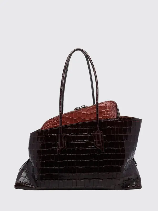 Attico La Passeggiata Crocodile-embossed Calfskin Leather Shoulder Bag - Brown