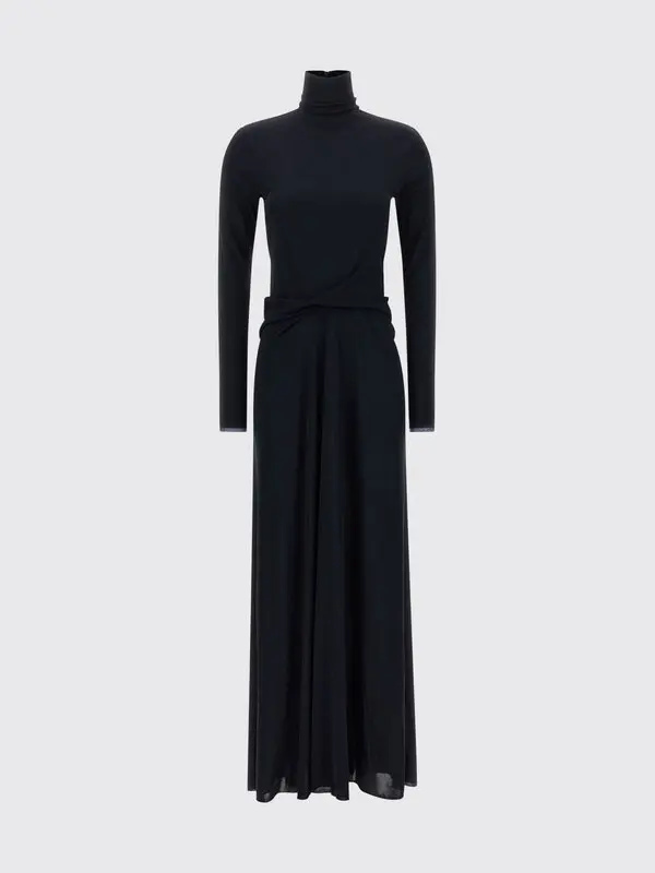 Fabiana Filippi Turtleneck Long Dress In Viscose With Draped Waist