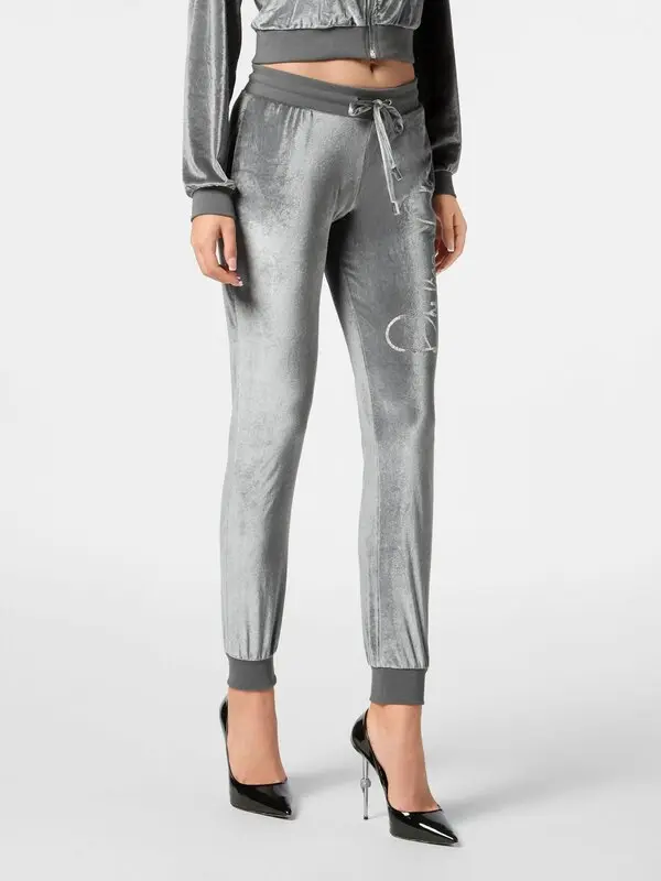 Philipp Plein Embellished Logo Velour Joggers - Grey