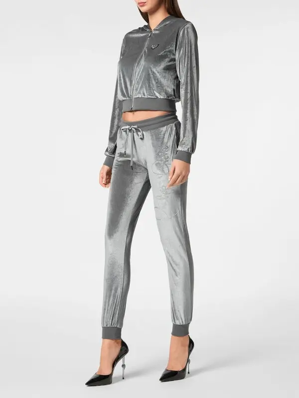Philipp Plein Embellished Logo Velour Joggers - Grey