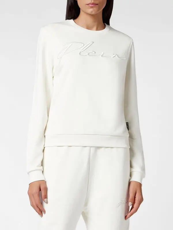 Philipp Plein Crewneck Sweatshirt With Embossed Logo - Ivory