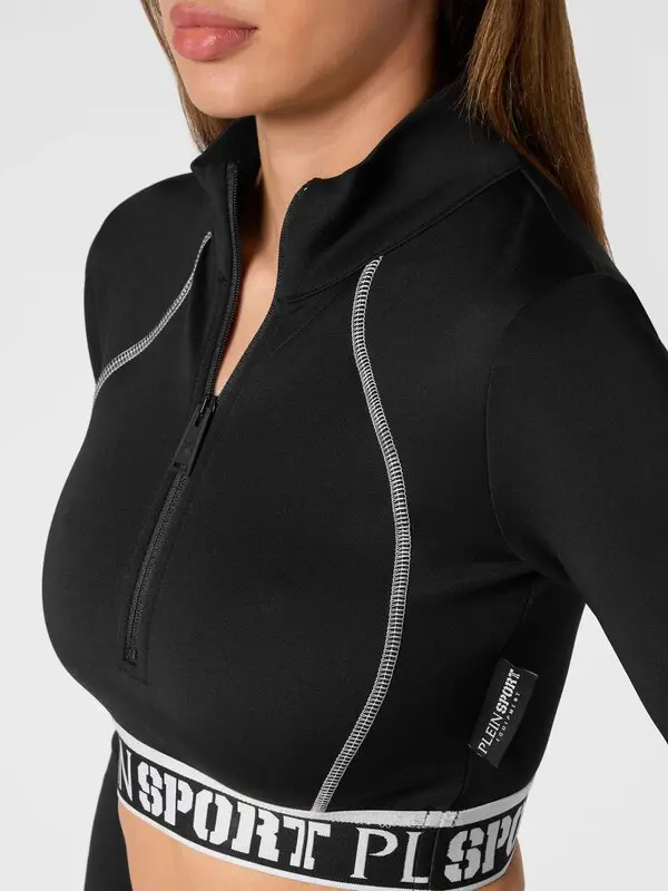 PLEIN SPORT Cropped Zip-up Top - Black