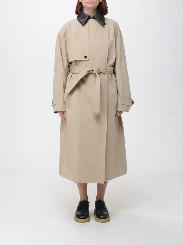Bottega Veneta Oversized Long Cotton Trench Coat With Leather Collar