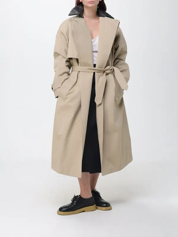 Bottega Veneta Oversized Long Cotton Trench Coat With Leather Collar