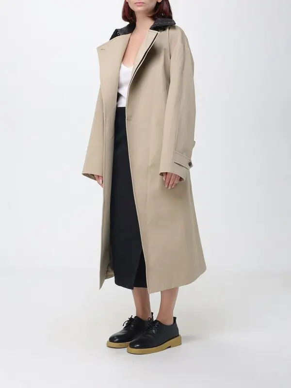 Bottega Veneta Oversized Long Cotton Trench Coat With Leather Collar