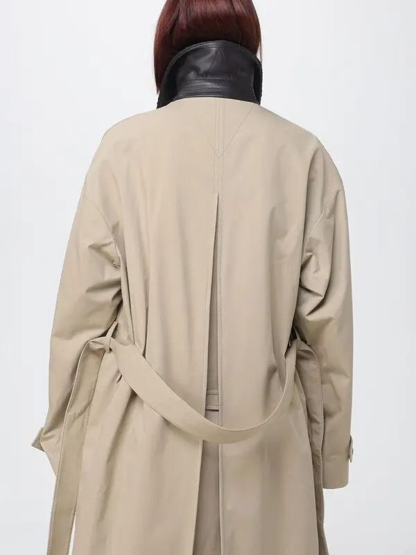 Bottega Veneta Oversized Long Cotton Trench Coat With Leather Collar