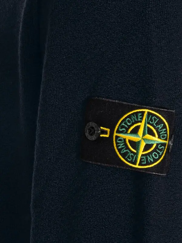 Stone Island Virgin Wool Turtleneck Cardigan With Compass Logo Patch - Navy