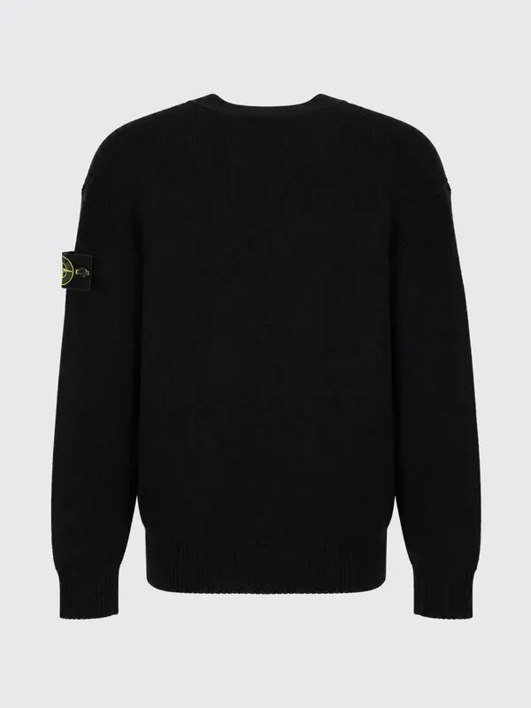 Stone Island V-neck Pure Virgin Wool Cardigan With Compass Logo