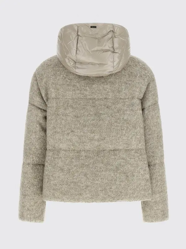 Herno Short Hooded Down Jacket In Wool And Alpaca Bouclé With Sequins