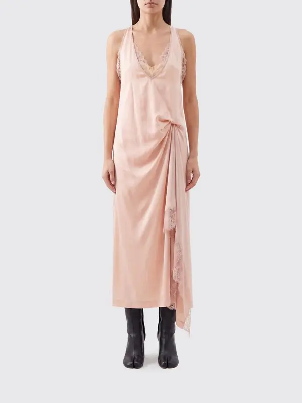 MAISON MARGIELA Midi Slip Dress In Silk-blend With Lace Inserts