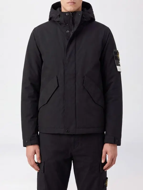 Stone Island Recycled Nylon Hooded Windbreaker Jacket With Compass Logo