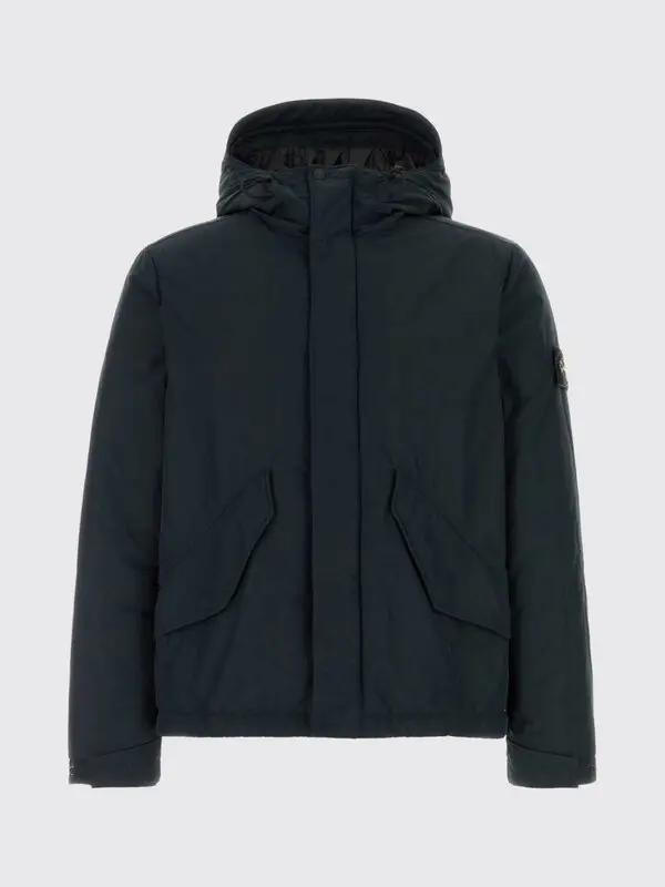 Stone Island Recycled Nylon Hooded Windbreaker Jacket With Compass Logo - Blue