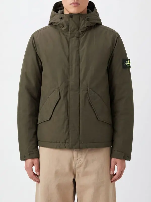 Stone Island Recycled Nylon Hooded Windbreaker Jacket With Compass Logo - Grey