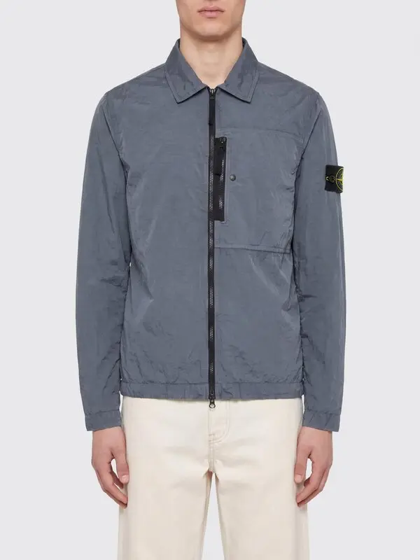 Stone Island Econyl® Recycled Nylon Shirt Jacket With Zip And Logo - Grey