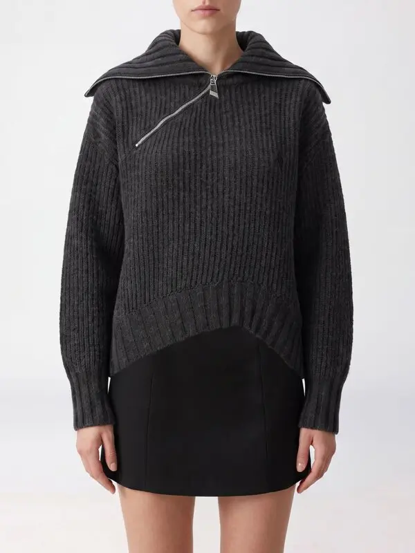 Attico Relaxed Fit Virgin Wool And Cashmere Half-zip Polo Jumper - Grey