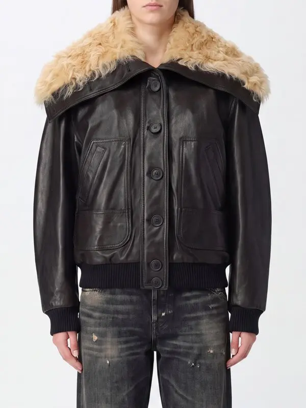 Attico Relaxed Fit Shearling Bomber Jacket With Fur Sailor Collar