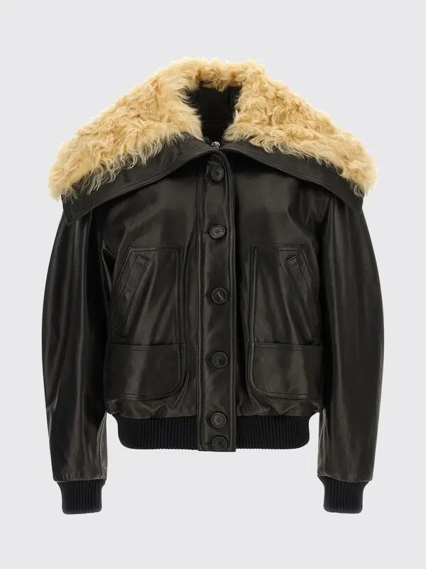 Attico Relaxed Fit Shearling Bomber Jacket With Fur Sailor Collar