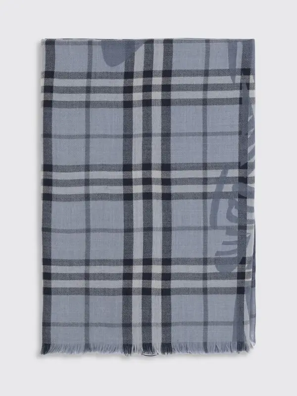 Burberry Check Wool And Silk-blend Scarf With Fringed Edges - Blue