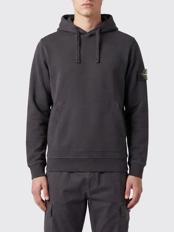 Stone Island Cotton Hoodie With Compass Logo Patch - Charcoal