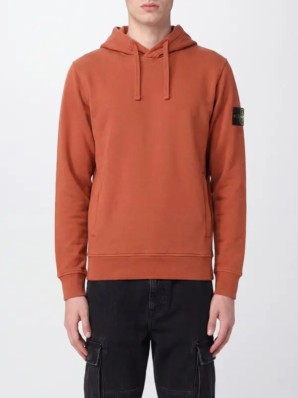 Stone Island Cotton Hoodie With Compass Logo Patch - Orange