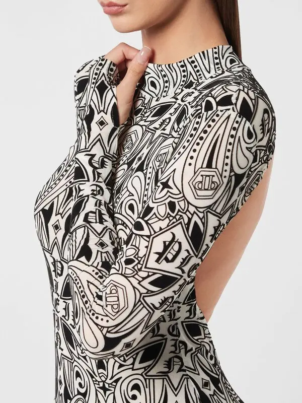 Philipp Plein Long Sleeve Printed Midi Dress