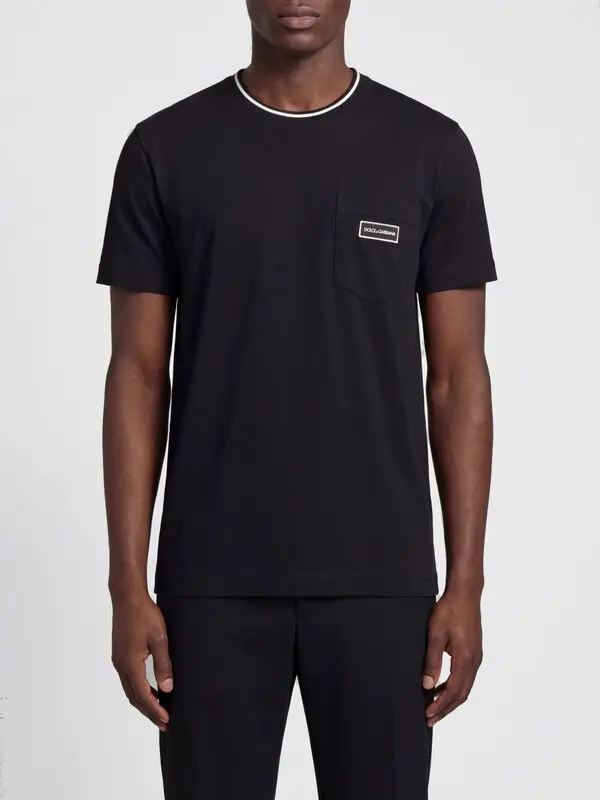 Dolce & Gabbana Cotton T-shirt With Patch Pocket And Contrast Trims - Black