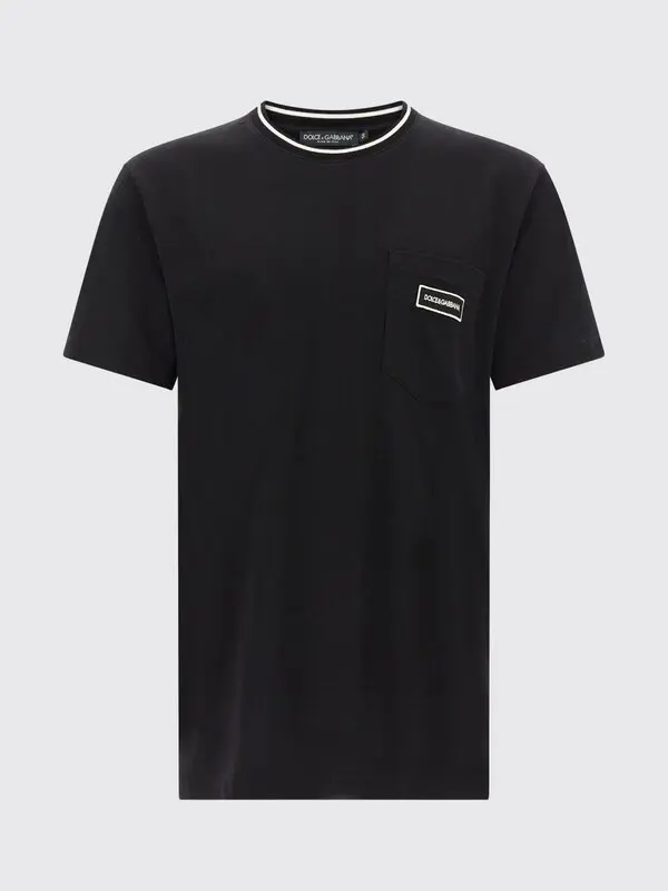 Dolce & Gabbana Cotton T-shirt With Patch Pocket And Contrast Trims - Black