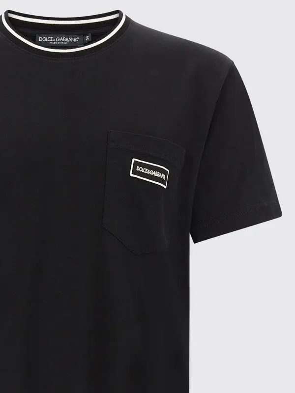 Dolce & Gabbana Cotton T-shirt With Patch Pocket And Contrast Trims - Black