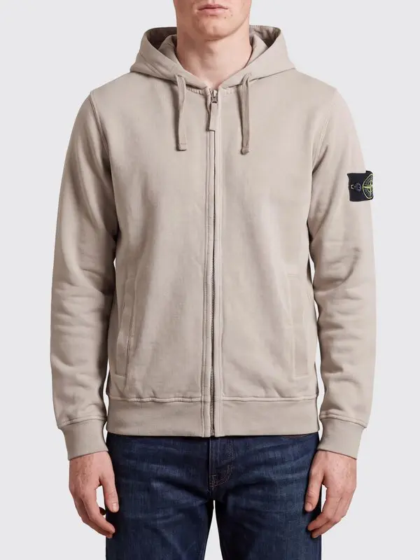 Stone Island Cotton Zip-up Hoodie With Dropped Shoulders - Nude
