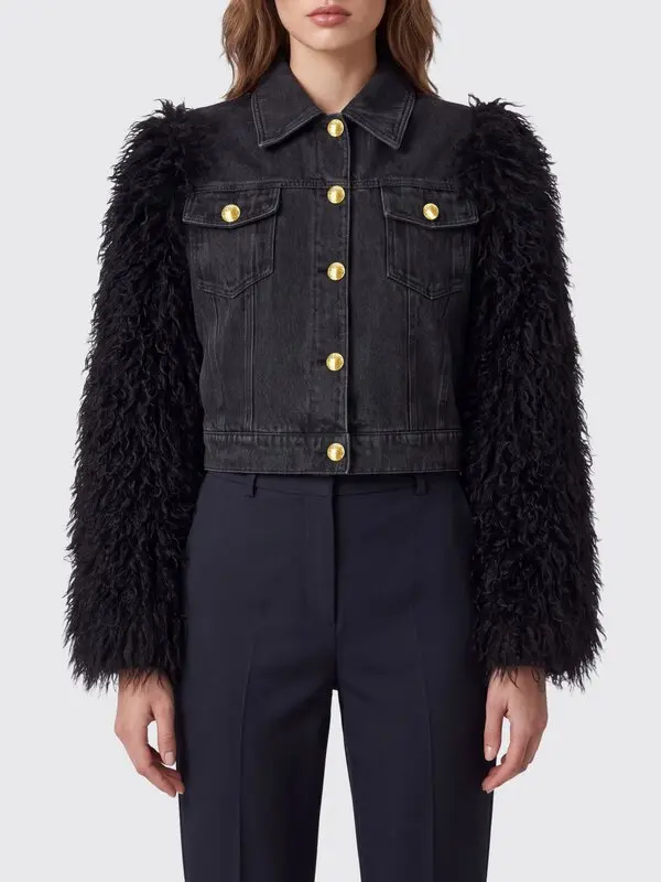 TWINSET Cotton Denim Jacket With Faux Fur Sleeves