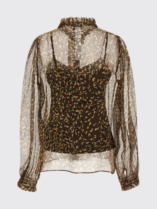 TWINSET Sheer Leopard Print Shirt With Ruffle Detail