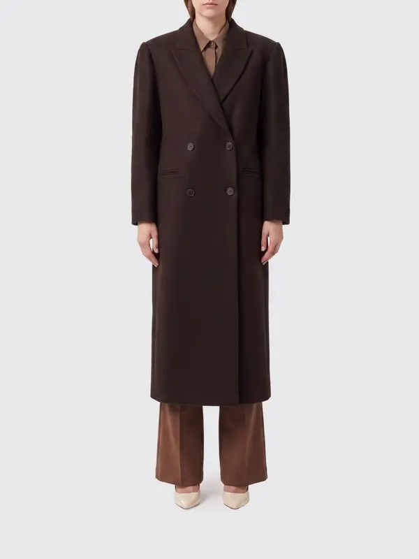 TWINSET Double-breasted Long Wool-blend Coat With Peak Lapels