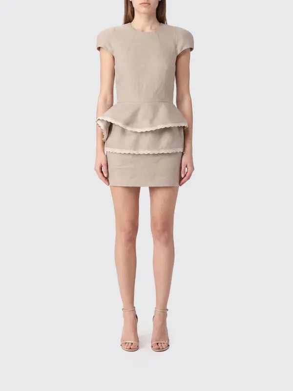 Magda Butrym Linen Sheath Mini Dress With Flower Appliqué And Lace Trim