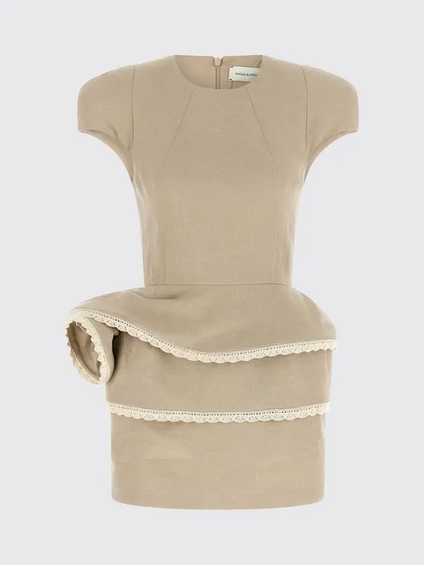 Magda Butrym Linen Sheath Mini Dress With Flower Appliqué And Lace Trim