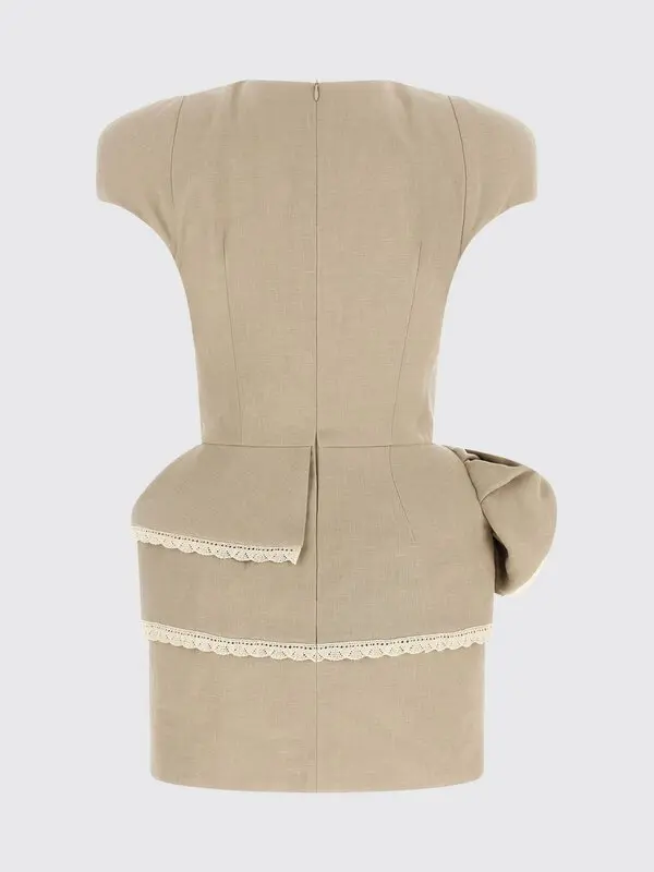 Magda Butrym Linen Sheath Mini Dress With Flower Appliqué And Lace Trim
