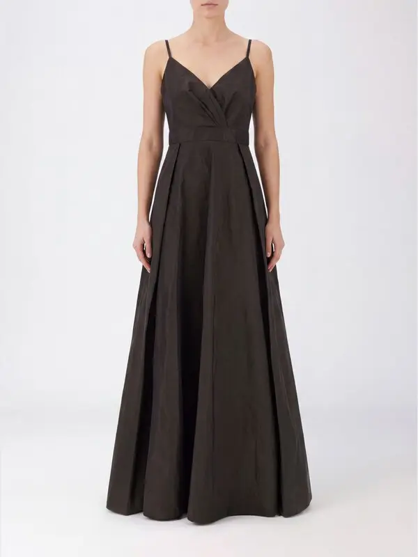 Pinko Taffeta Off-the-shoulder V-neck Evening Gown - Brown