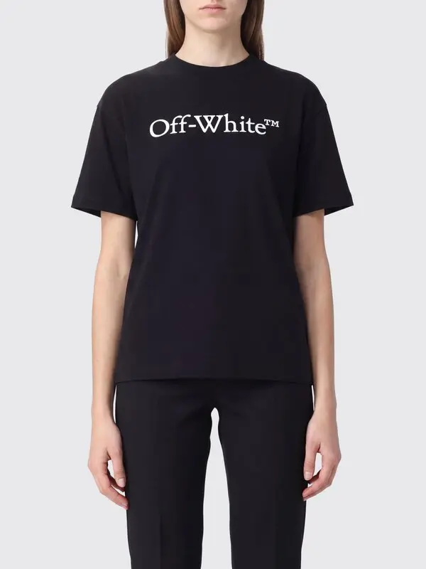 Off-White Slim Fit Cotton T-shirt With Logo Print And Dropped Shoulders - Black