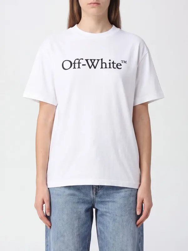 Off-White Slim Fit Cotton T-shirt With Logo Print And Dropped Shoulders - White