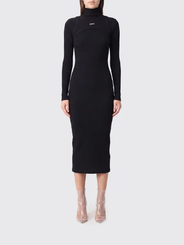 Off-White Cotton Knit Sheath Midi Dress